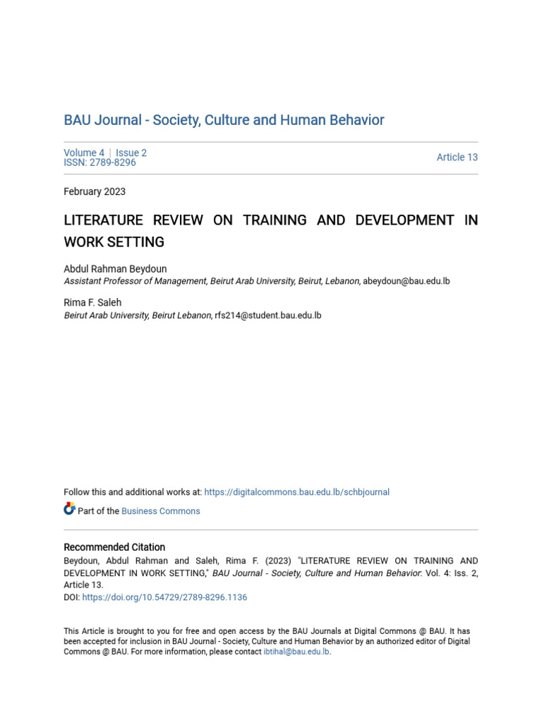 Training And Development Literature Review Pdf Human Resource
