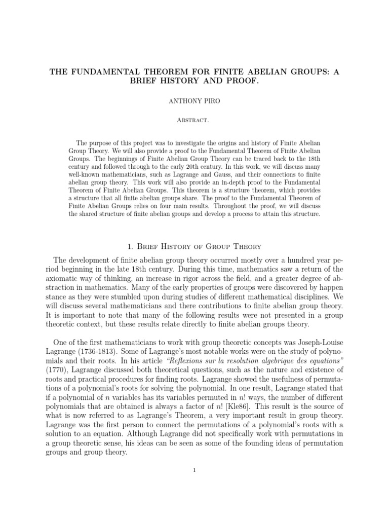 Fundamental Theorm Of Abelian Groups History And Proof PDF Group