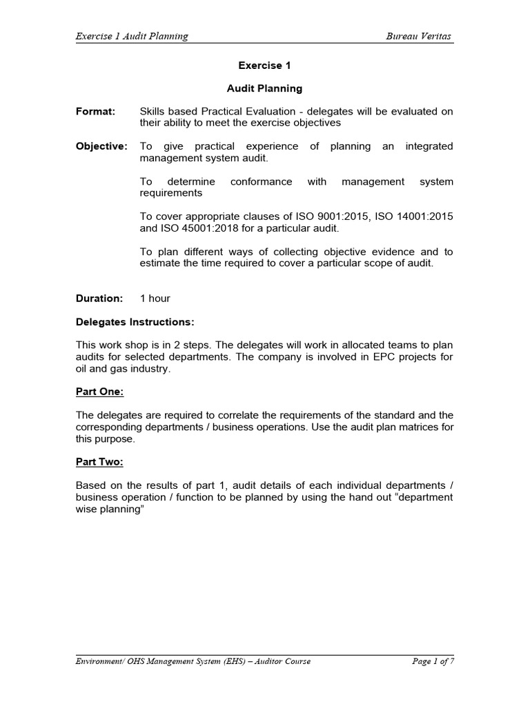 Exercise 1 - Audit Planning | PDF | Internal Audit | Audit