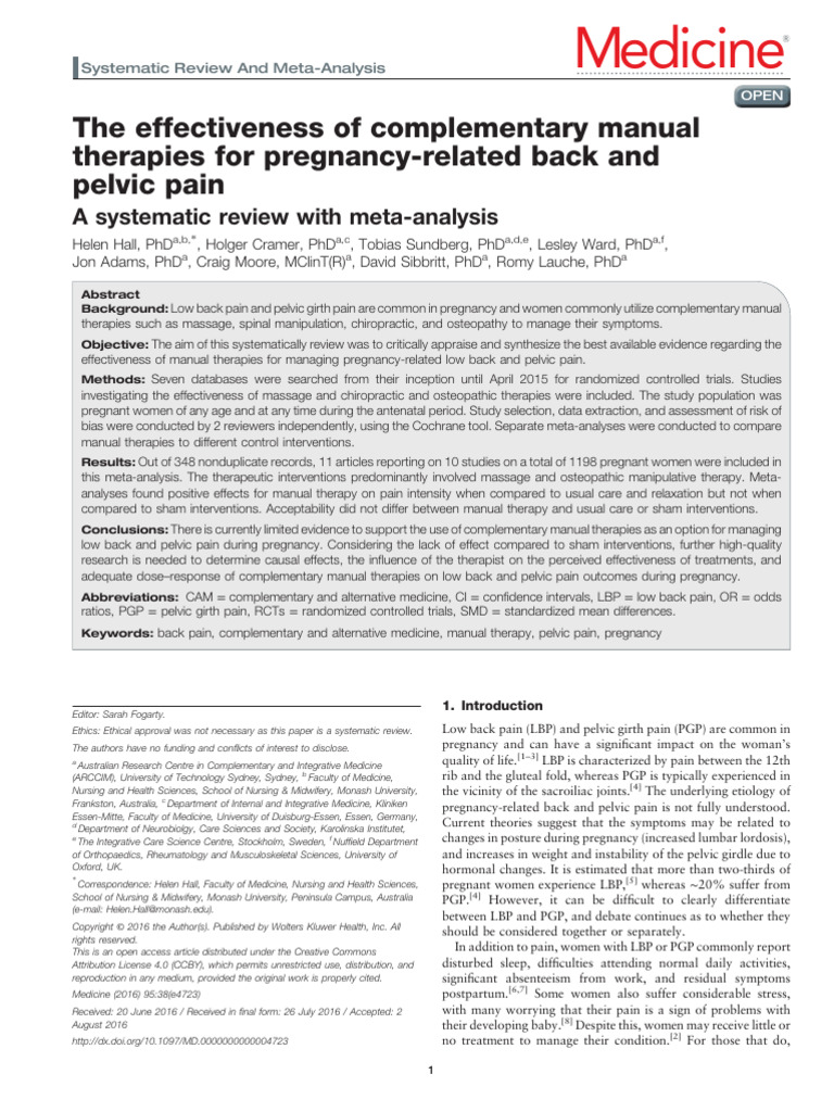 The Effectiveness of Complementary Manual | PDF | Meta Analysis | Alternative Medicine