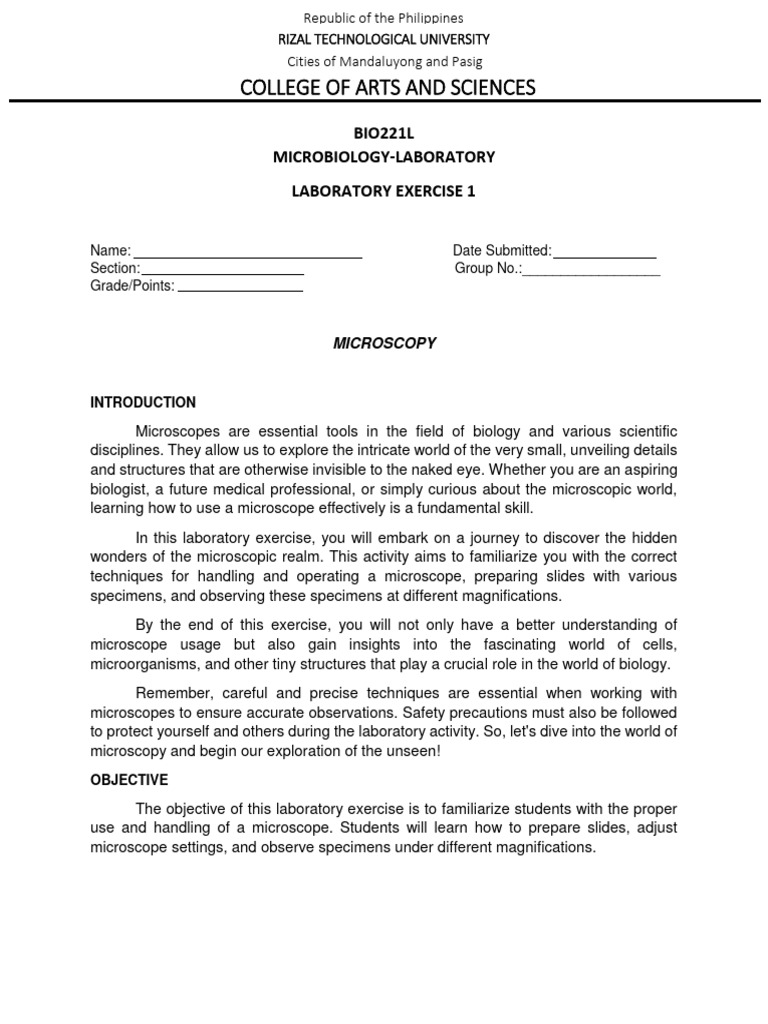 Laboratory Exercise 1-Micros | PDF | Microscope | Microscopy