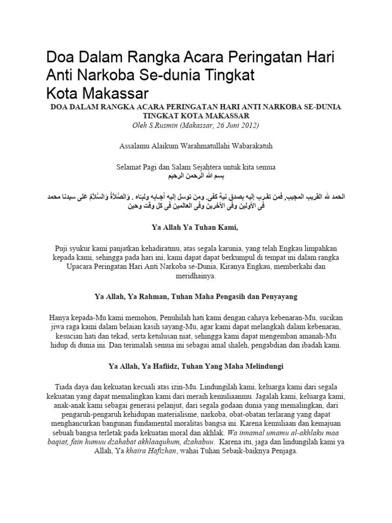 Doa Dalam Rangka Acara Peringatan Hari Anti Narkoba Se | PDF