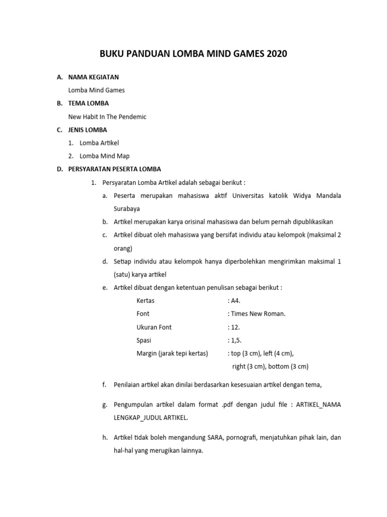 Panduan Lomba Mind Games 2020 | PDF