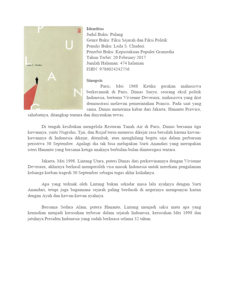 Sinopsis Novel Pulang Karya Leila S Chudori | PDF | Fiksi Umum