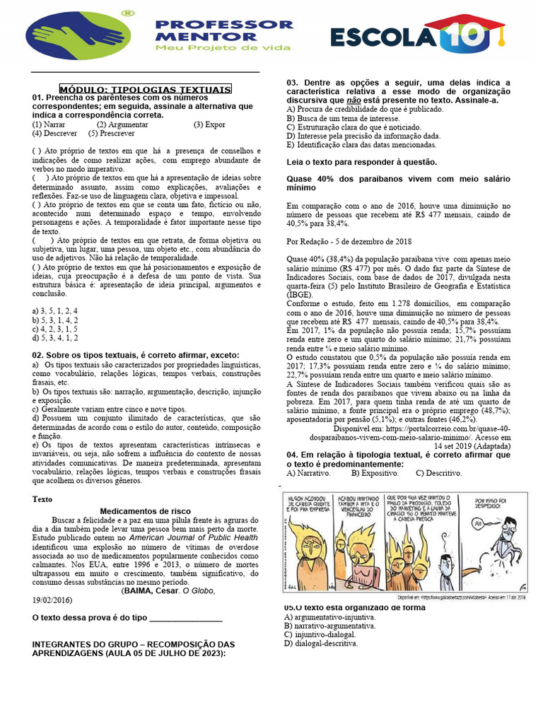 20.11 Exe - Tipologia Textual - Exercícios | PDF