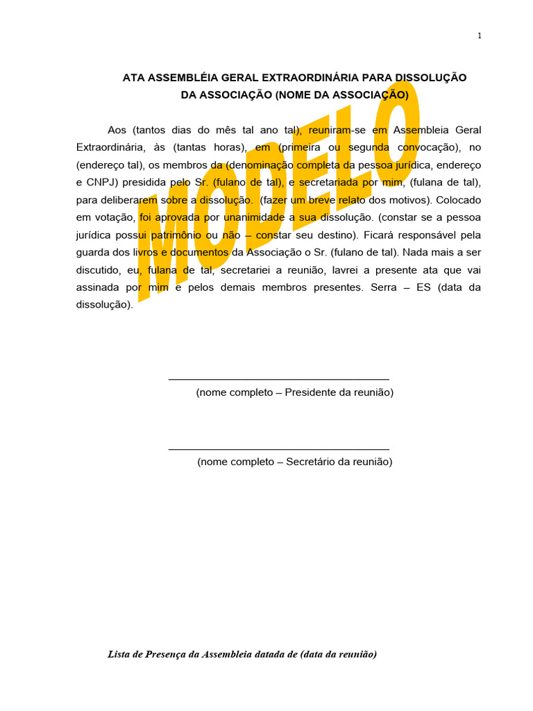 Modelo Ata Dissolução Ok RCPJ | PDF
