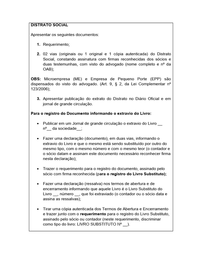 Distrato Social Cartorio | PDF