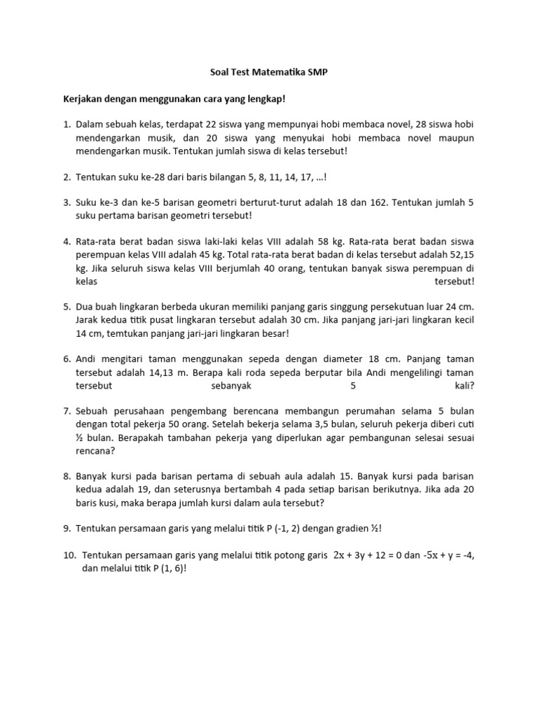 Soal Test Matematika SMP | PDF