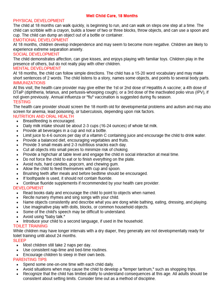 Anticipatory Guidance - 18 Months | Download Free PDF | Medical ...