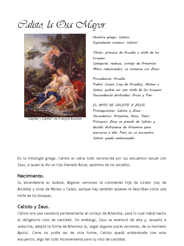 Calisto | Personajes mitologicos | Religión Griega Antigua