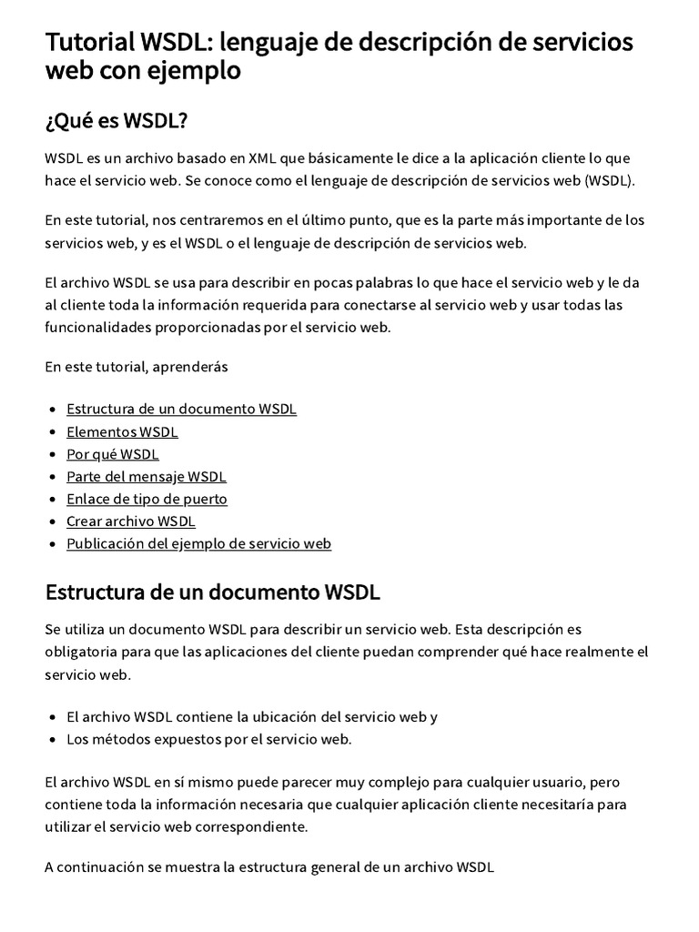 Tutorial WSDL: Descripción y Ejemplo | PDF | Red mundial | Internet y web
