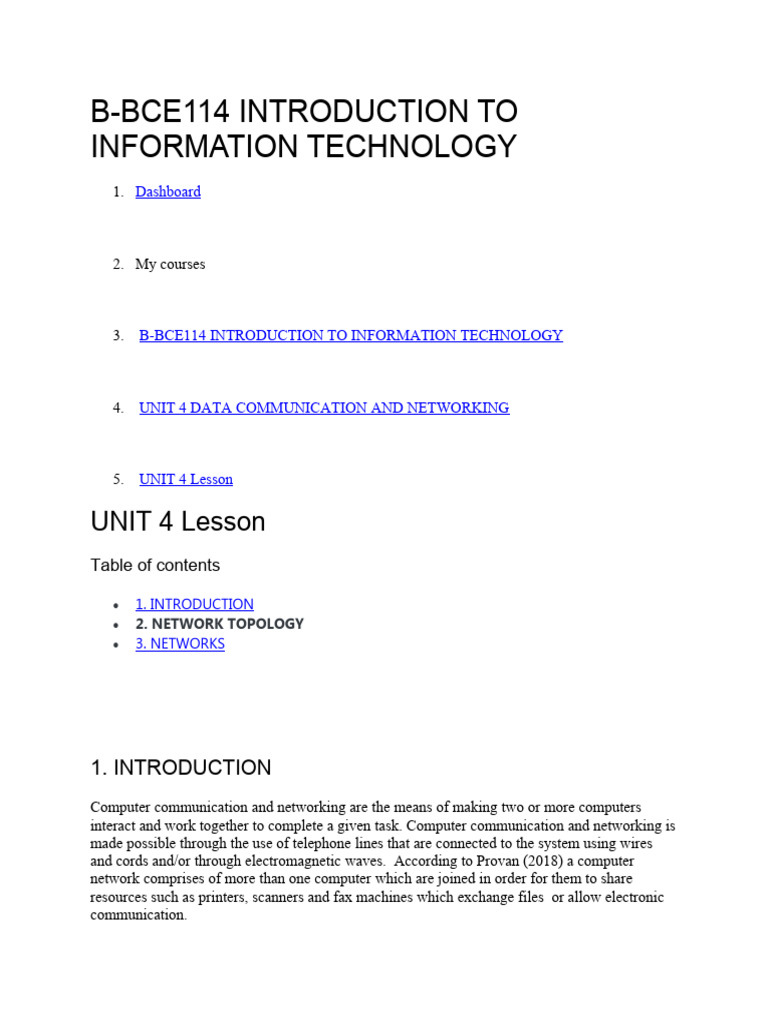 Information Technology B-Bce114 Unit Four | PDF | Network Topology ...