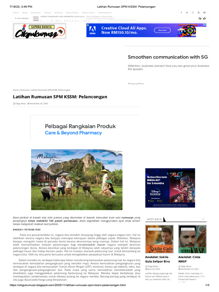 Latihan Rumusan Spm Kssm Pelancongan Pdf