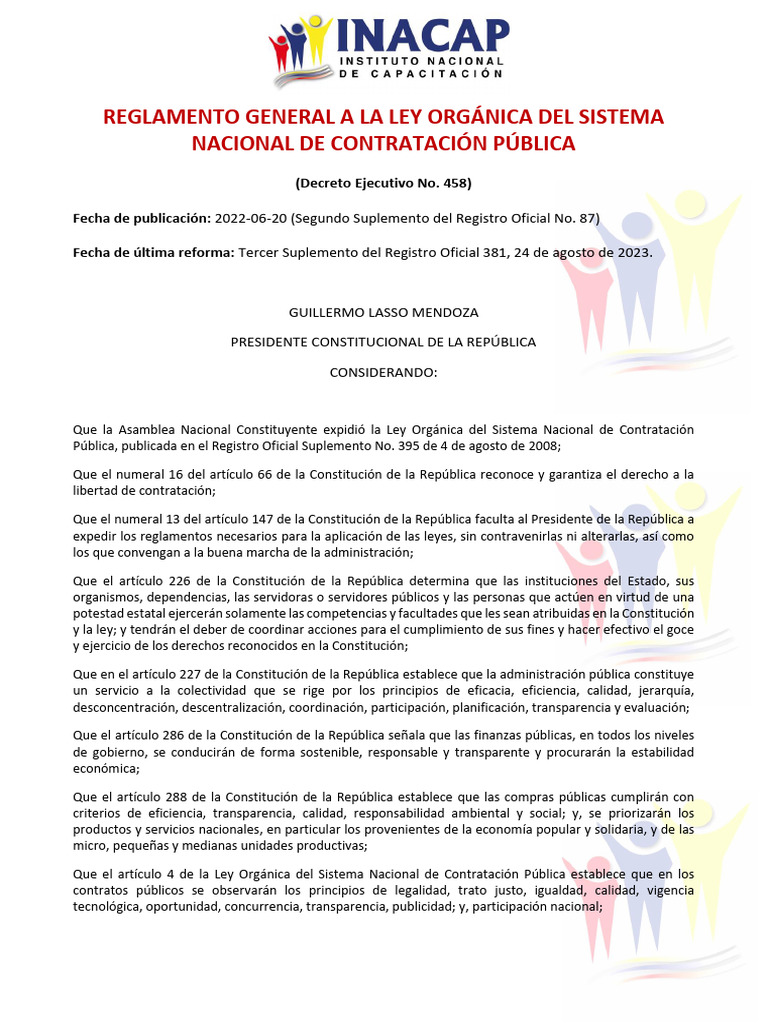 3 - Nuevo Reglamento LOSNCP (Actualizado A Agosto 2023) | PDF | Justicia | Crimen y violencia