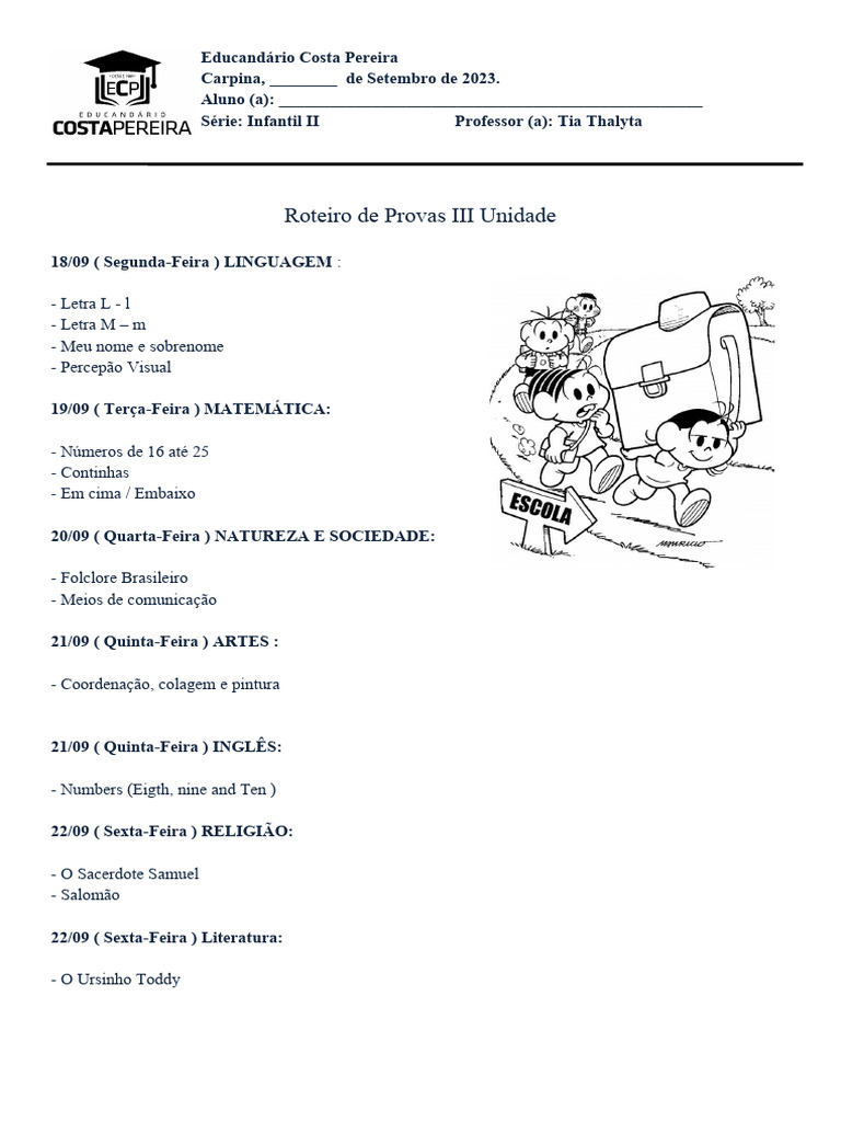 Roteiro Provas | PDF