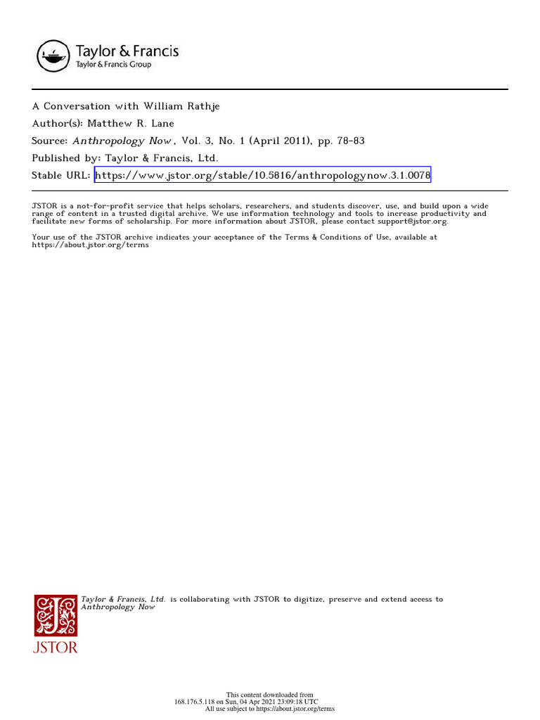 A Conversation With William Rathje-Anthropology Today | PDF | Recycling ...