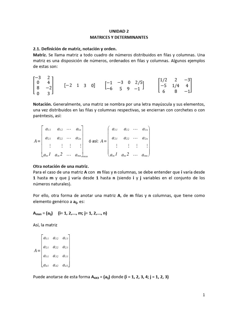 Matrices: Definición, Tipos y Operaciones | PDF | Matriz (Matemáticas) | Determinante