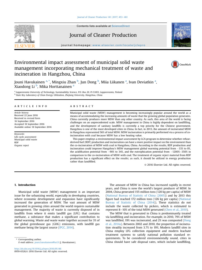 Environmental Impact Assessment of Municipal Solid Waste Management ...