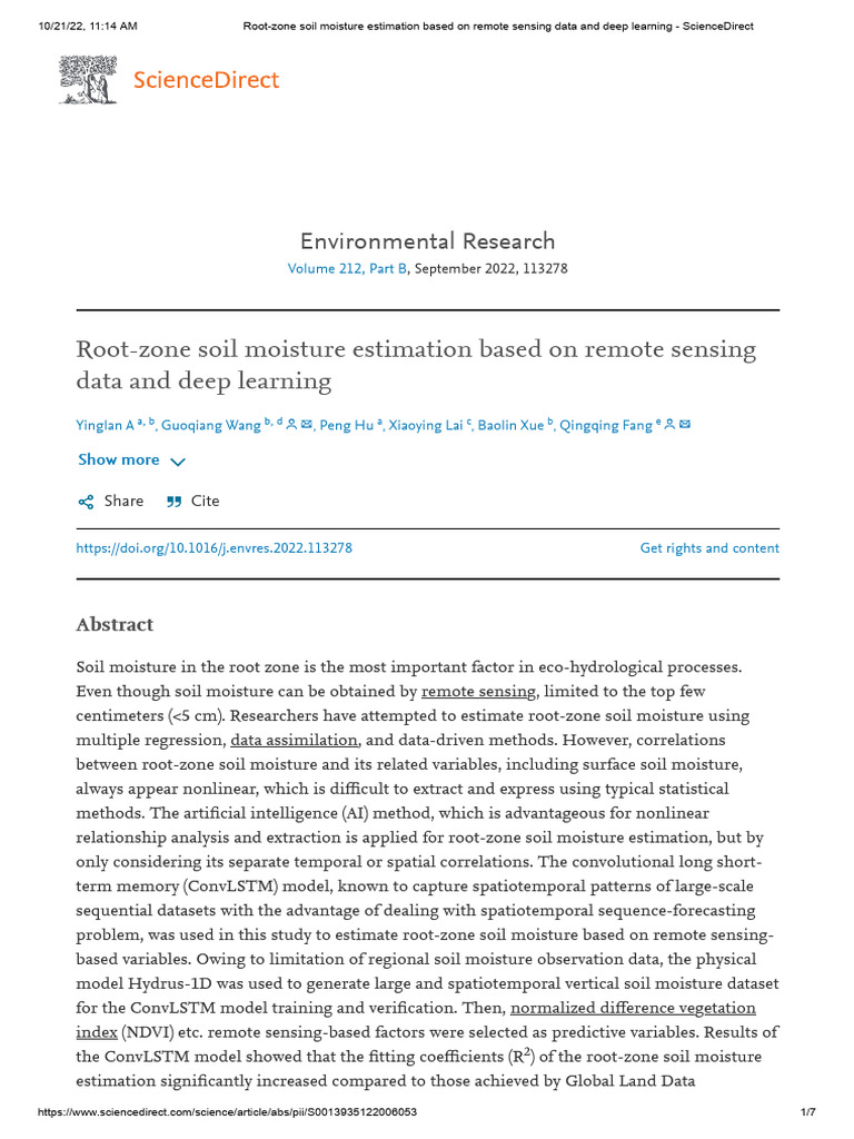 Root-Zone Soil Moisture Estimation Based On Remote Sensing Data and Deep Learning ...
