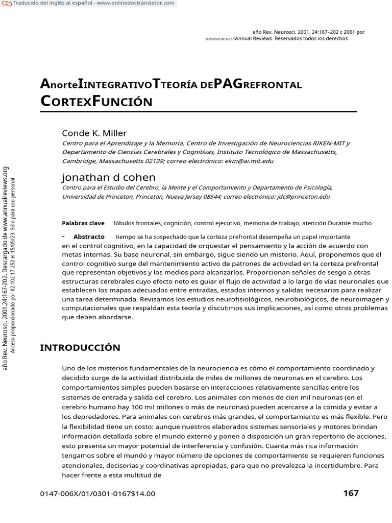 Miller, E. K., & Cohen, J. D. (2001) - An Integrative Theory of ...