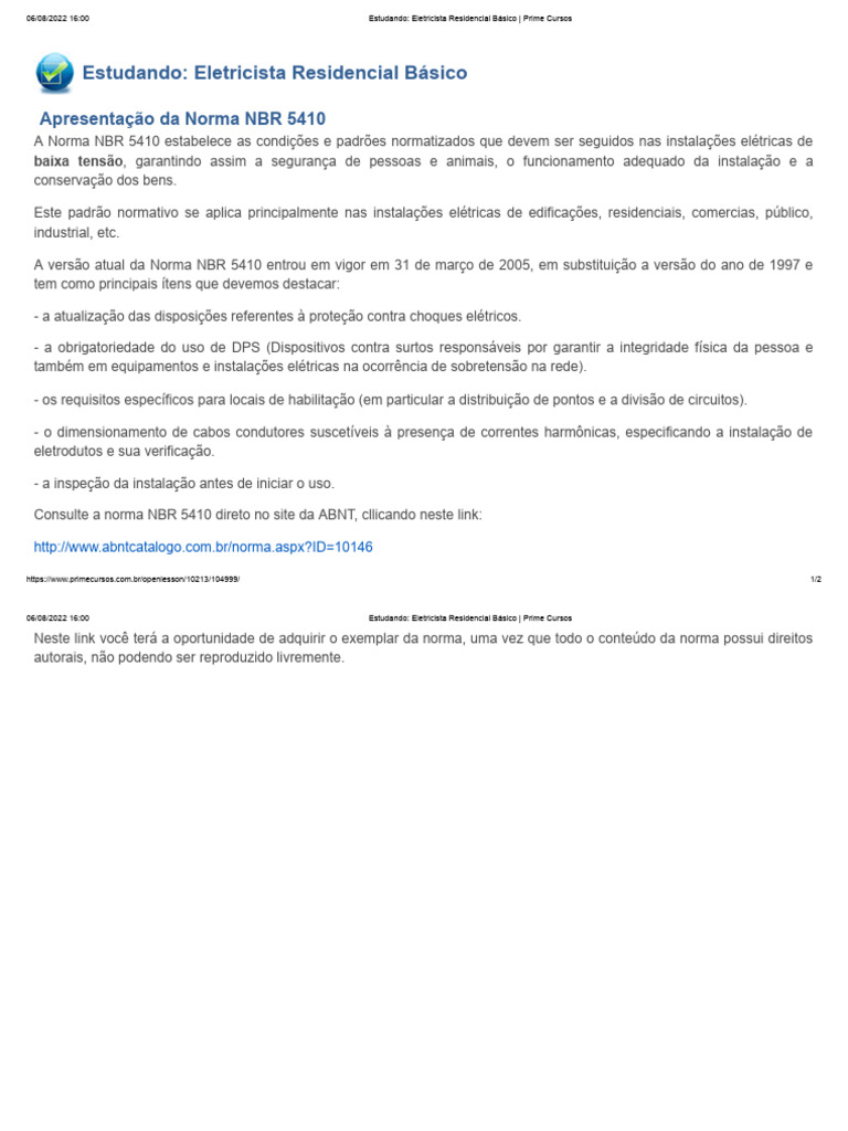 01 - Apresentação Da Norma NBR 5410 | PDF 01 - Apresentação Da Norma NBR 5410 | PDF