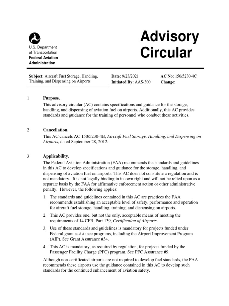 Aircraft Fuel Safety Guidelines AC 150/5230-4C | PDF | Federal Aviation ...