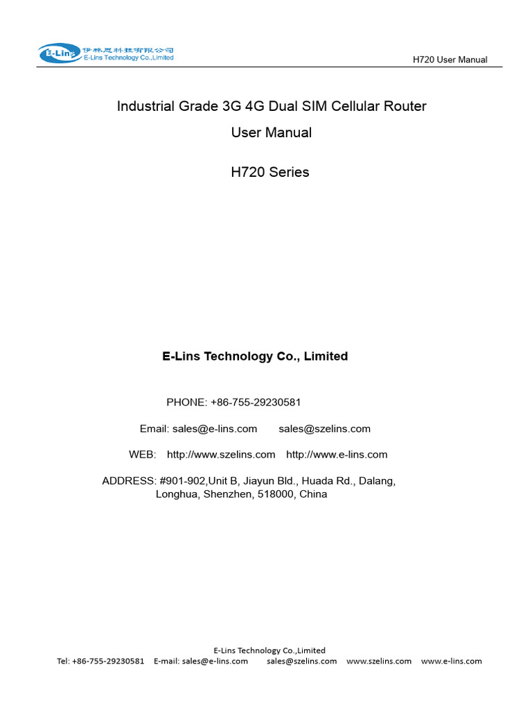 E-Lins H720 User Manual - Eng (Industrial Grade 3G 4G Dual SIM Cellular Router) | PDF | Ip ...