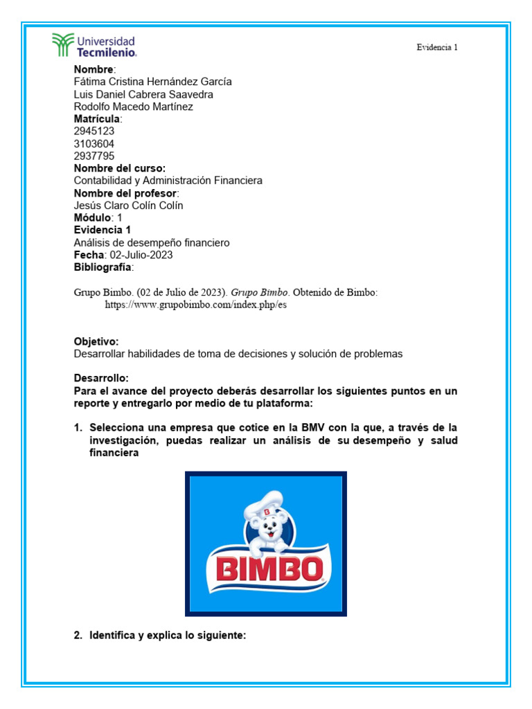 Análisis Financiero de Grupo Bimbo | PDF | Business | Compartir (Finanzas)