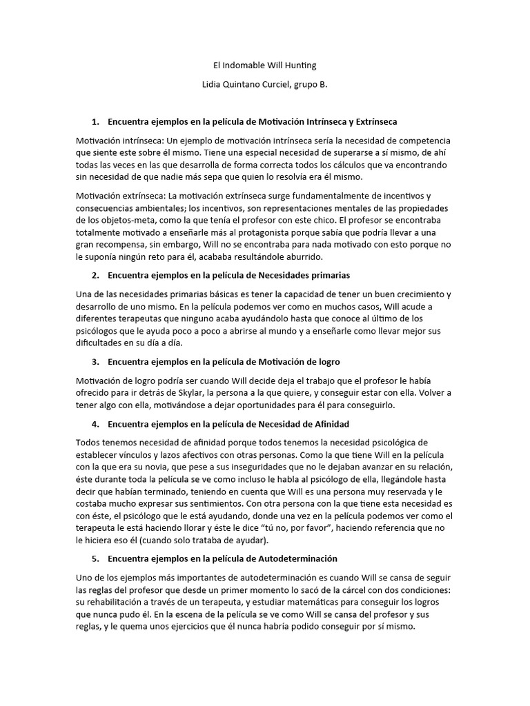 Análisis de personajes en El Indomable Will Hunting | PDF | Las ...