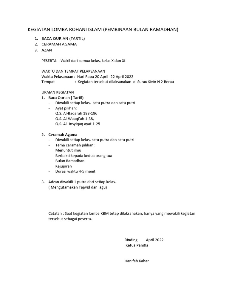 Kegiatan Lomba Rohani Islam | PDF