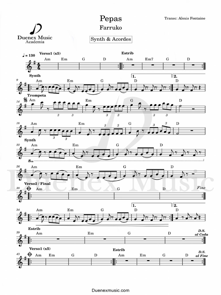 Pepas Farruko Synth y Acordes | PDF
