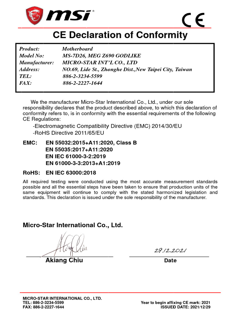 MS 7D26 Meg Z690 Godlike Ce | PDF | Electronics | Electronic Waste