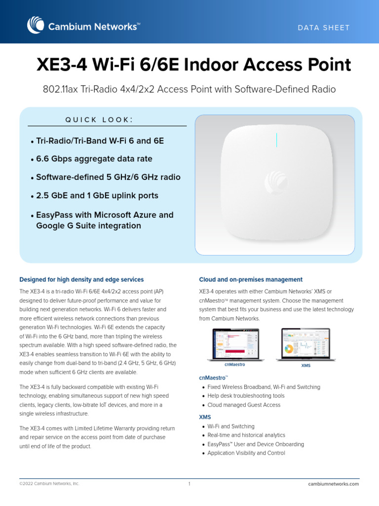 Cambium Networks Data Sheet WiFi-6-6E XE3-4 AP | Download Free PDF | Wi ...