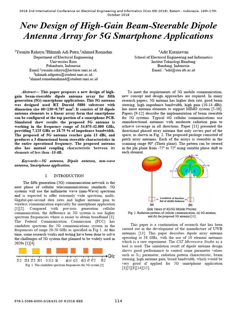 New Design of High-Gain Beam-Steerable Dipole Antenna Array For 5G ...