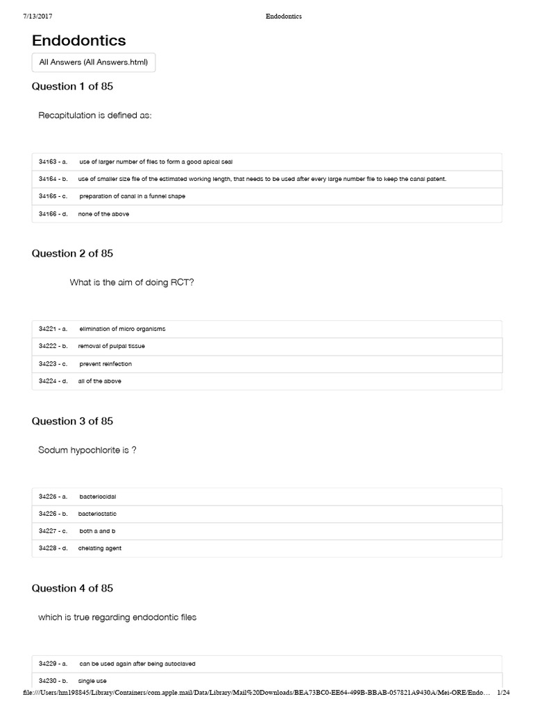 Endodontics QUESTION | PDF | Mouth | Tooth