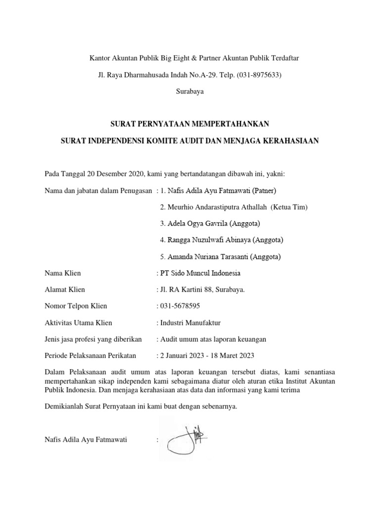 Surat Pernyataan Independensi | PDF Surat Pernyataan Independensi | PDF