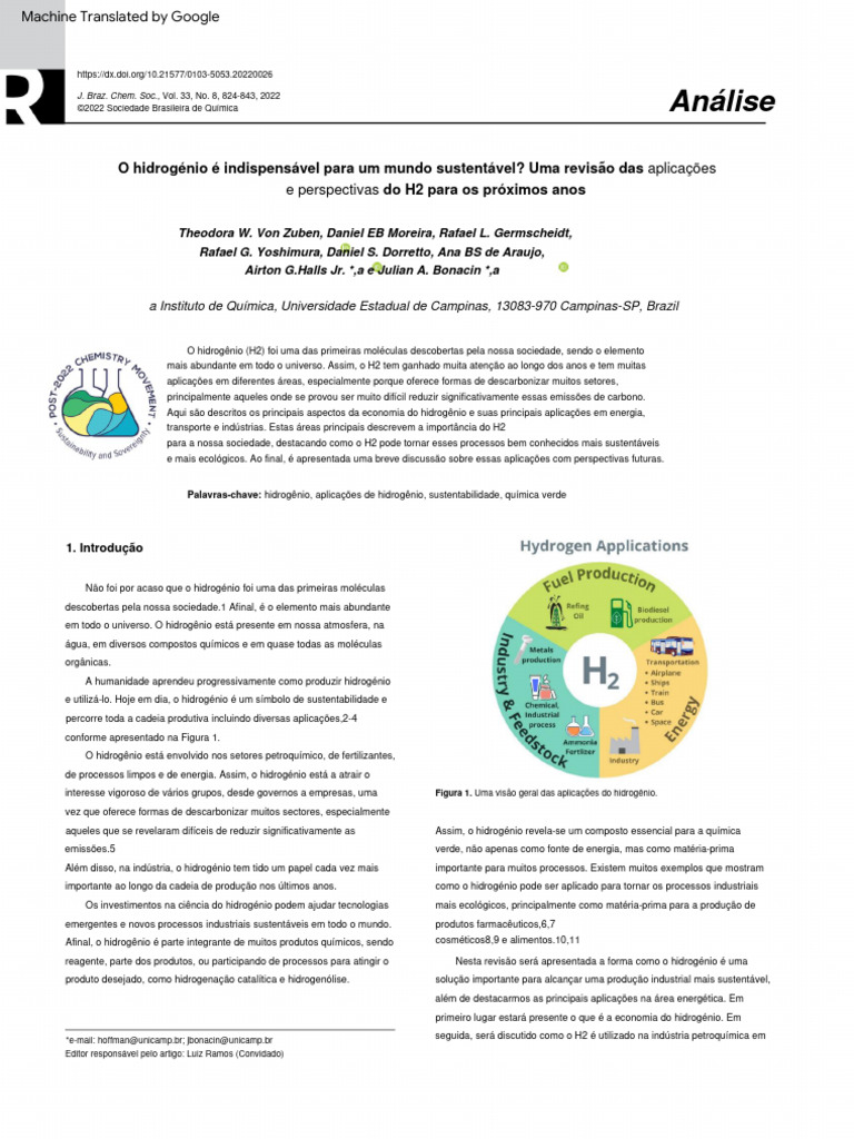 O Hidrogénio É Indispensável para Um Mundo Sustentável Uma Revisão Das ...