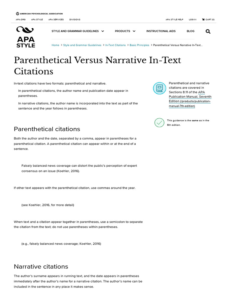 Parenthetical Versus Narrative In-Text Citations | PDF | Apa Style ...