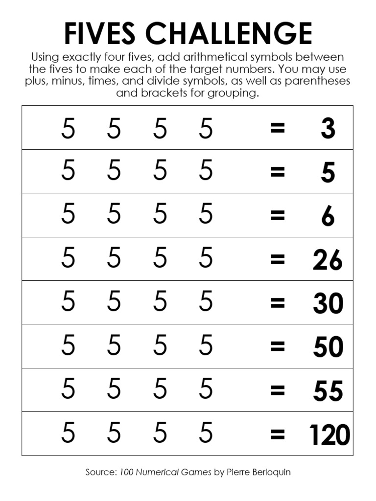 Four Fives Challenge Solutions | PDF