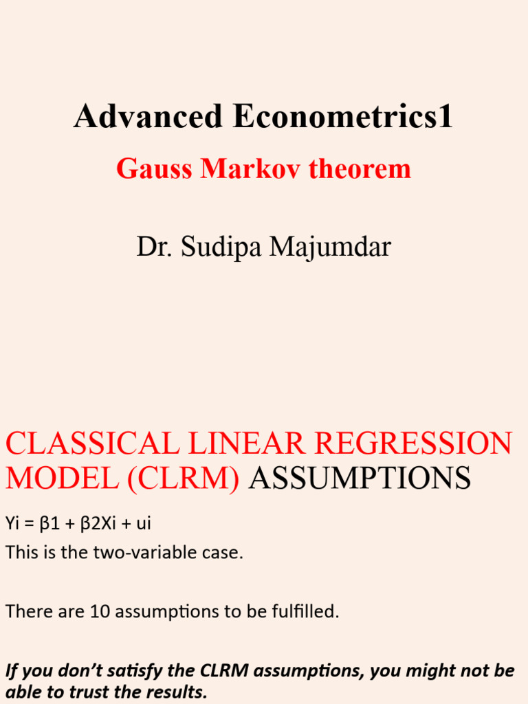 Gauss Markov Theorem | Download Free PDF | Ordinary Least Squares | Regression Analysis