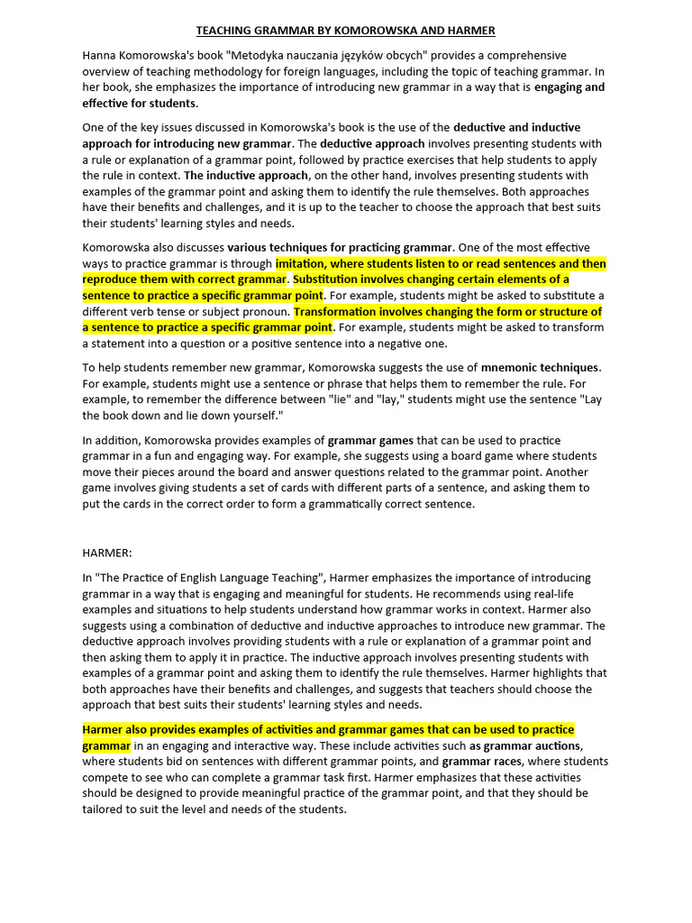 Teaching Grammar Approaches And Techniques Pdf Grammar Question 0554