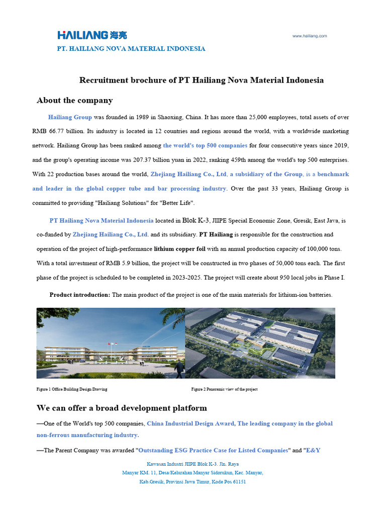 Recruitment Brochure of PT Hailiang Nova Material Indonesia | PDF | Economies