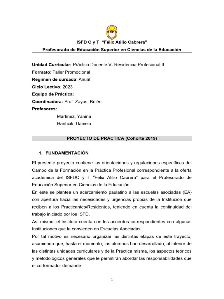 FAC. Proyecto de Práctica V 2023 | PDF | Evaluación | Maestros