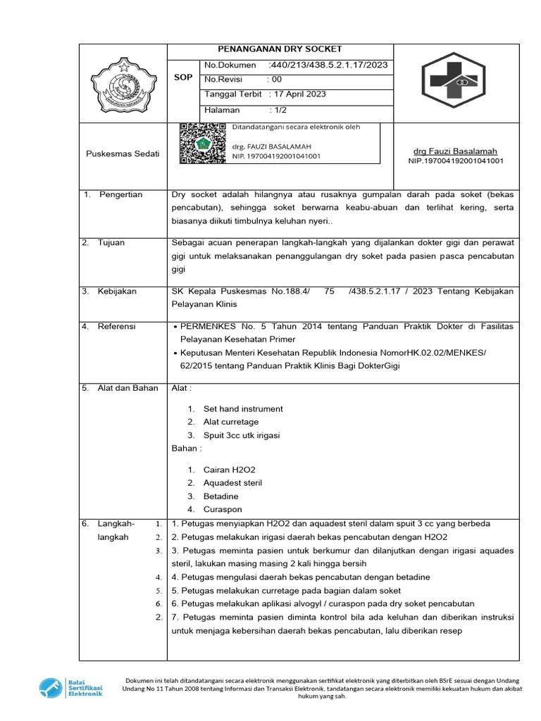 Penanganan Dry Socket Pasca Pencabutan | PDF