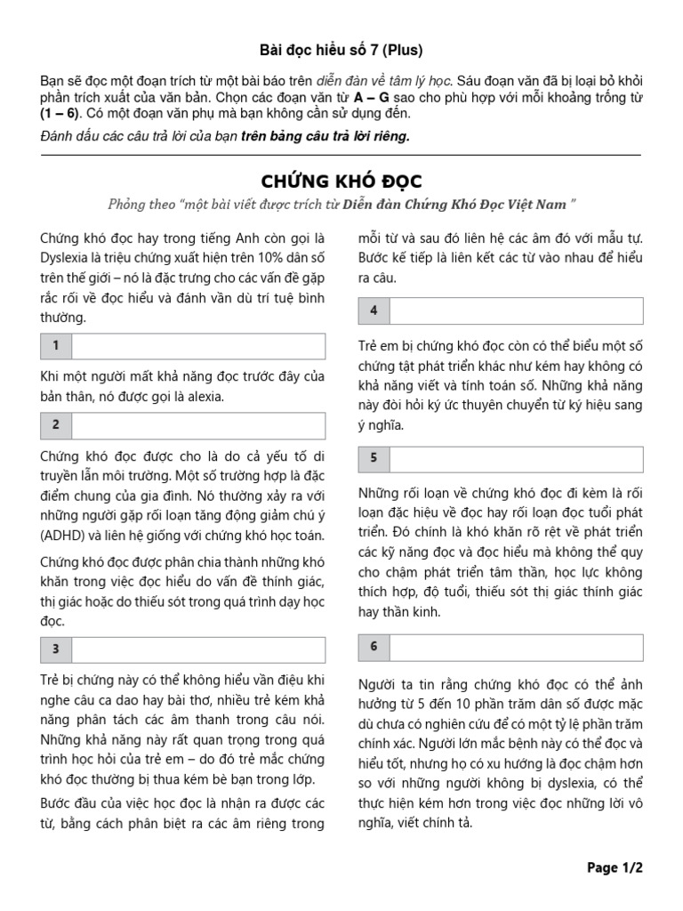 Bài Đọc Hiểu Số 7 Plus | PDF