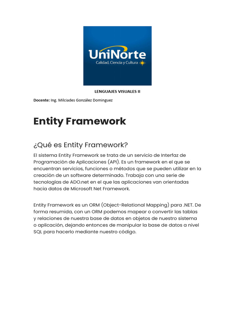 Entity Framework Conceptos | PDF | Marco de la entidad | Bases de datos