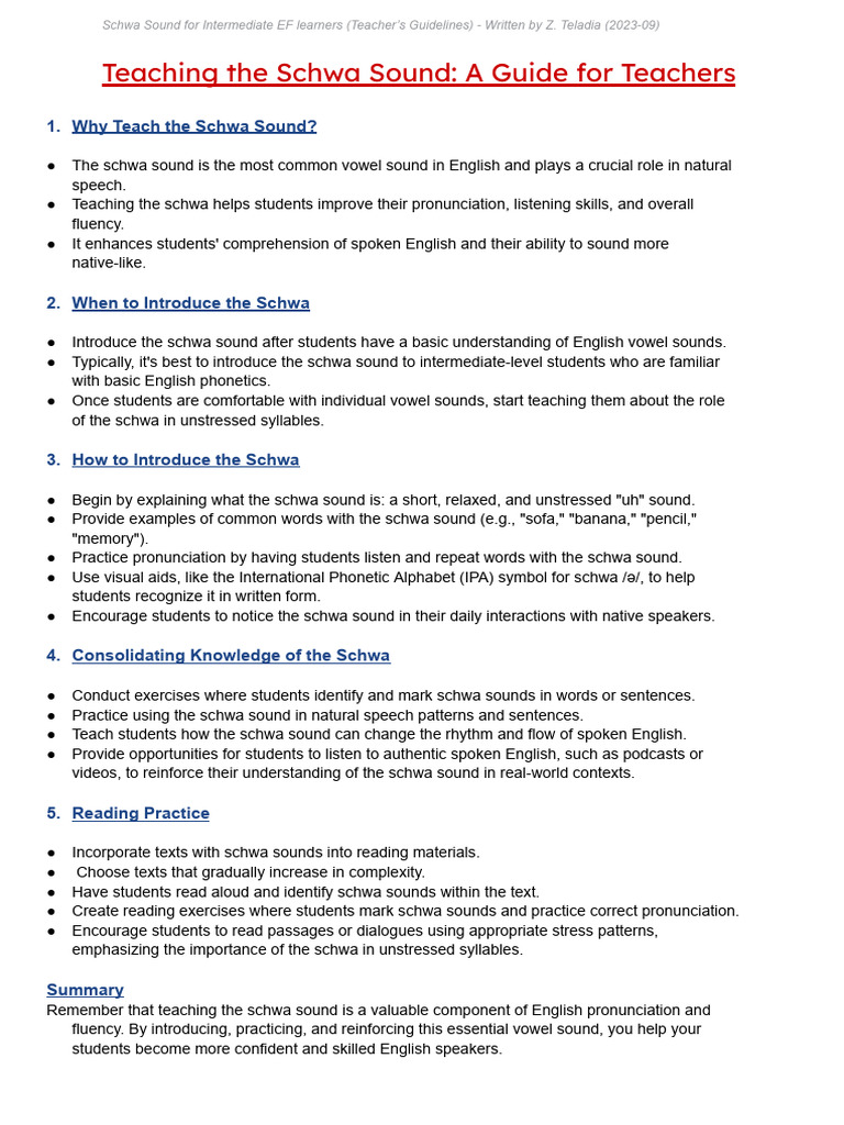 Teaching the Schwa Sound Effectively | PDF | Stress (Linguistics ...