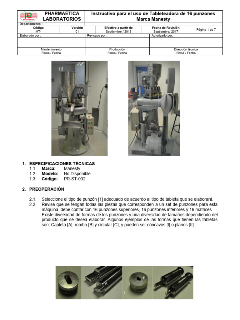 Instructivo para El Uso de TABLETEADORA PR-ST-002 | PDF | Sector secundario de la economía ...
