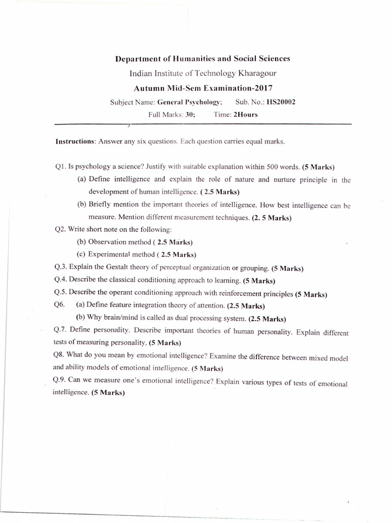 HS20002 - General - Psychology - Mid Sem - 2017 | PDF