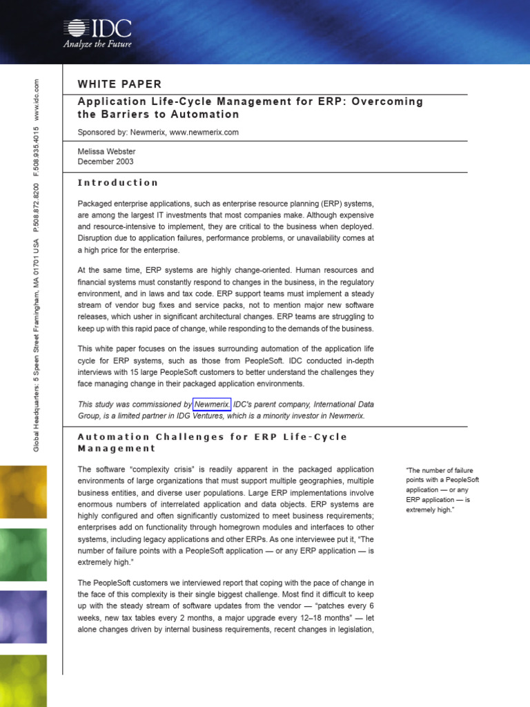 Docinfo Application Life Cycle Management For Erp Overcoming The